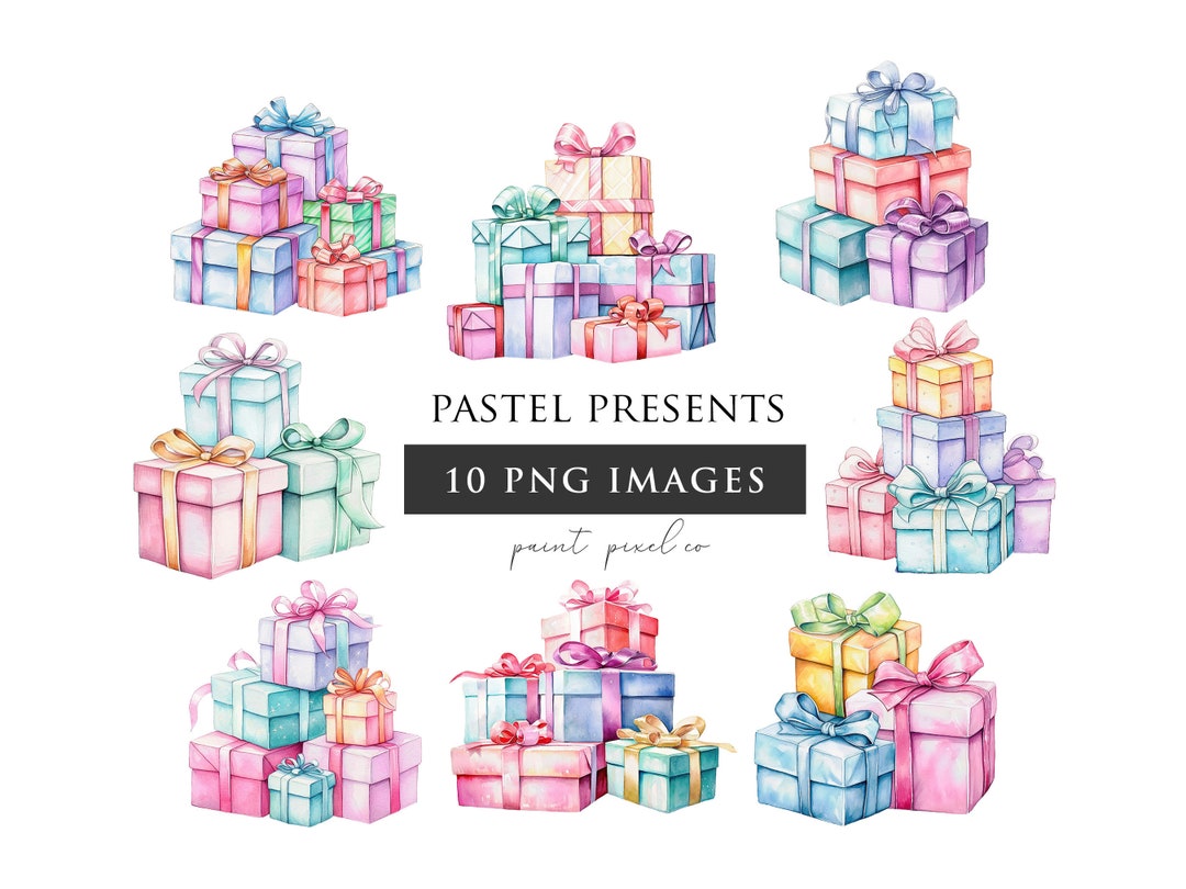 Wrapped Gift Box PNG Pastel Presents Clipart Birthday Holiday - Etsy