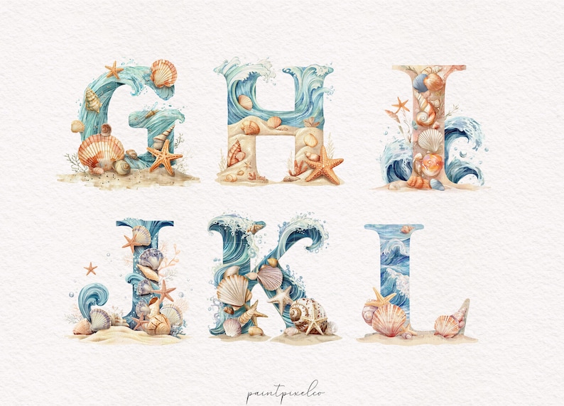 Beach Alphabets Clipart Ocean Alphabets Cute Watercolor Letters ...