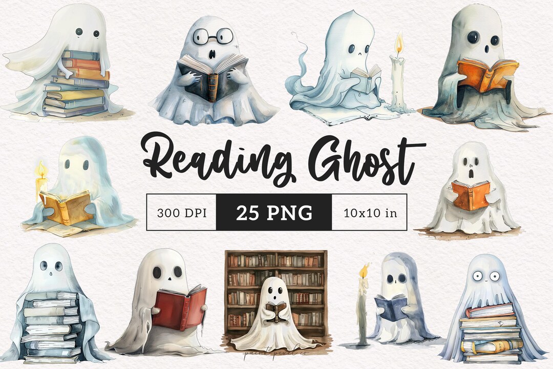 Quirky Reading Ghost Clipart Halloween PNG Whimsical Spooky Nerdy Ghost ...