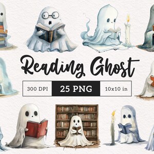 Quirky Reading Ghost Clipart Halloween PNG Whimsical Spooky Nerdy Ghost ...
