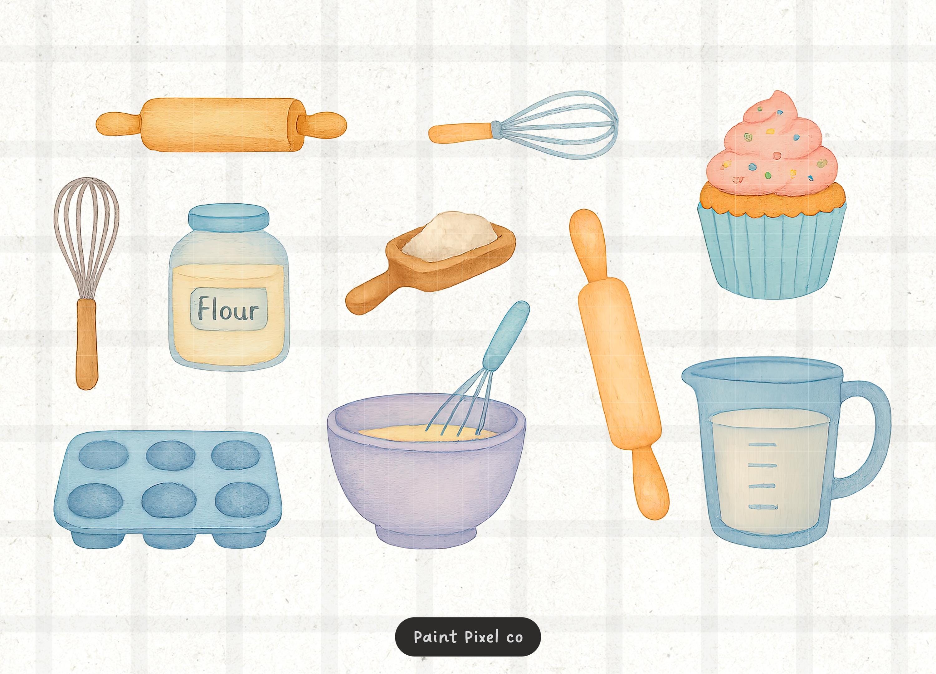 Cute Baking Tools Clipart Bundle - Watercolor Pastel Kitchen Appliance ...