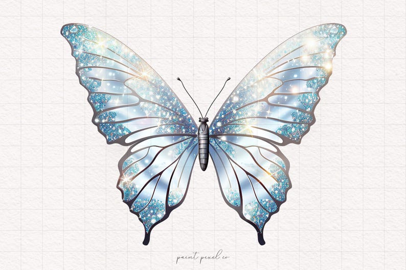 6 Silver Butterfly PNG Glittery Butterflies Clipart Silver Butterfly ...
