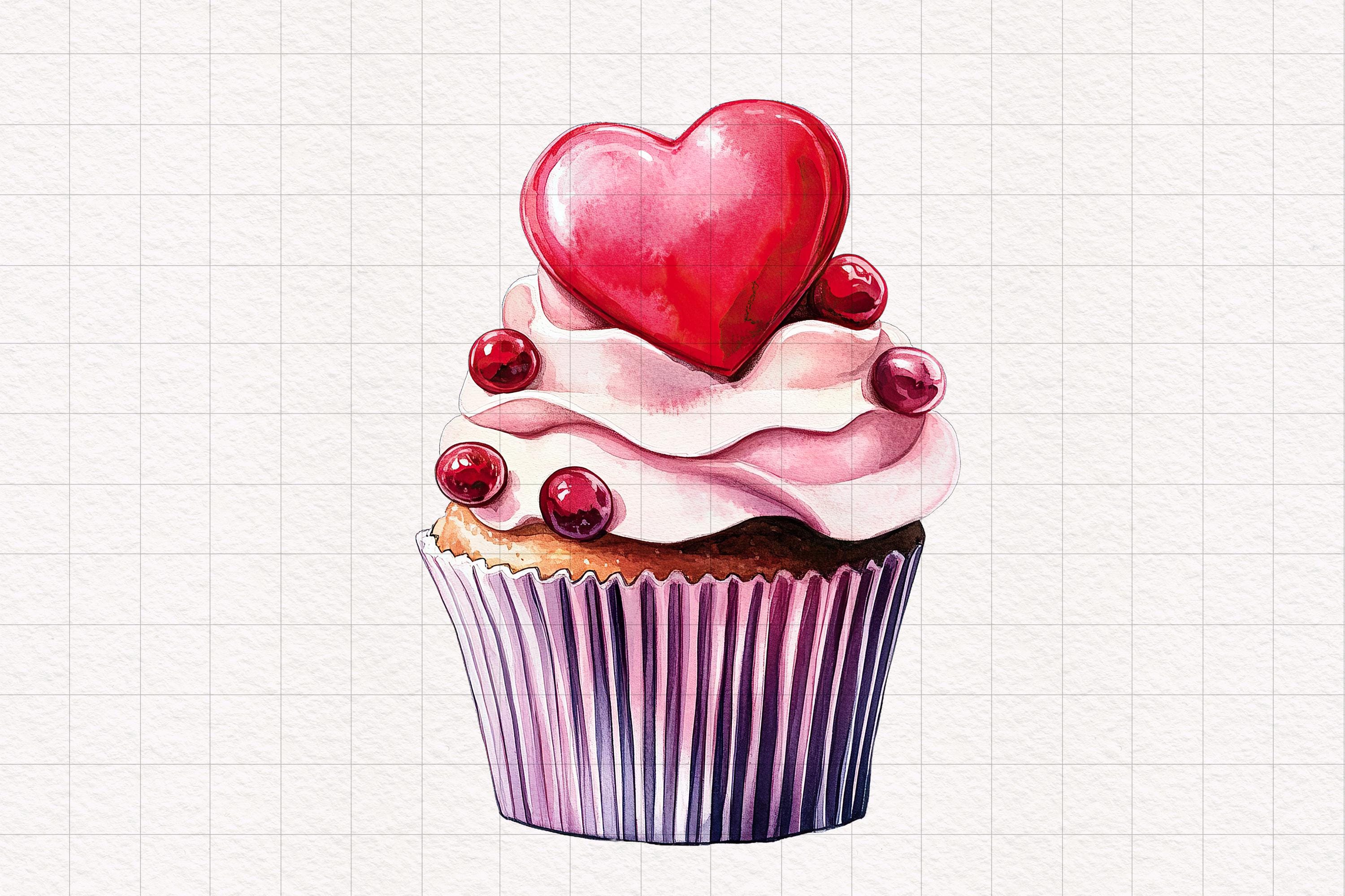 16 Pink Heart Cupcakes PNG Valentines Day Cupcake Clipart Cute Sweet ...