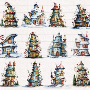 Quirky Christmas Homes Clipart Xmas PNG Whimsical Winter Houses ...