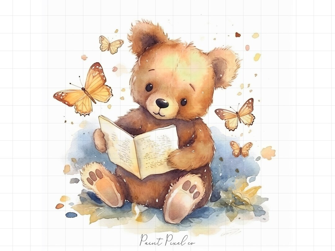 12 Teddy Bear Clipart Reading High Quality Jpgs Wall Art Scrapbook Junk ...