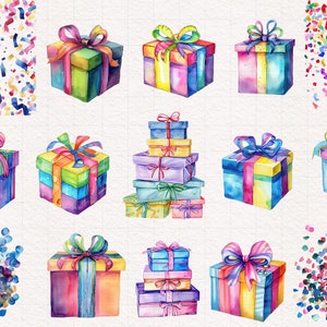 Happy Birthday Clipart PNG Rainbow Party Items Balloons Gift Box ...