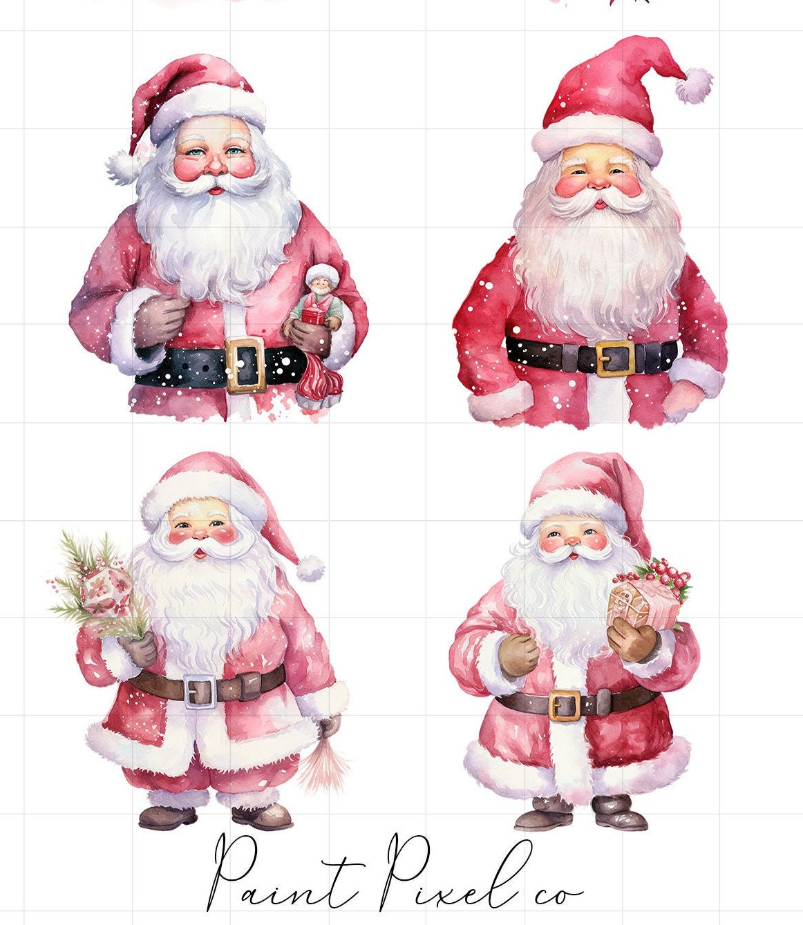 Pink Christmas Santa Claus Clipart PNG Holiday Clip Art Cute Pastel ...