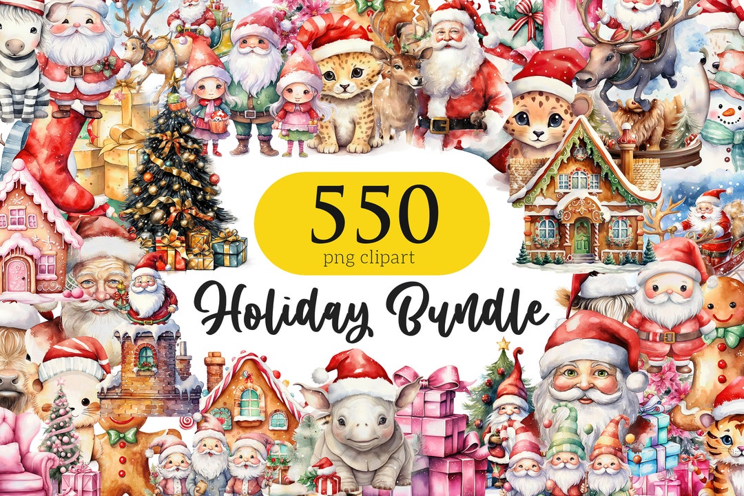 550 Christmas Clipart PNG Watercolor Holiday Clip Art Cute Pastel Xmas ...