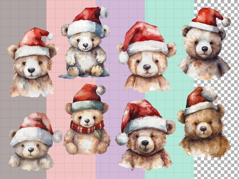 Christmas Bear Clipart Teddy Bear PNG Santa Clipart Watercolor ...