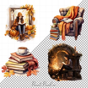 Autumn Cozy Book Clipart PNG Open Book Clip Art Book Lover Bookworm ...