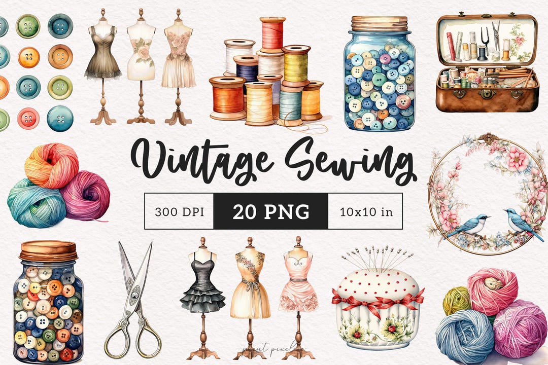 Rustic Sewing PNG Floral Embroidery Clipart Mannequin Watercolor Sewing ...