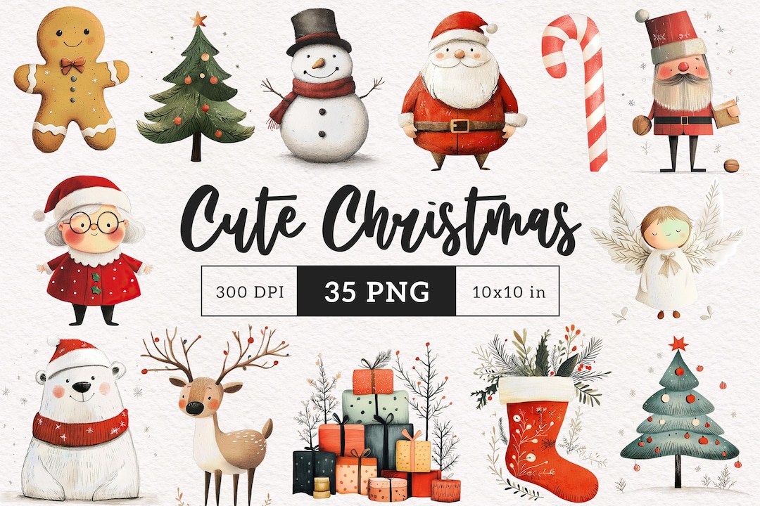 Scandi Christmas Clipart Watercolor Nordic Holiday PNG Cute Christmas ...