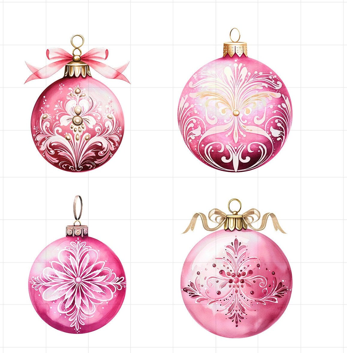 Pink Christmas Ornaments Clipart PNG Holiday Clip Art Cute Pastel Xmas ...