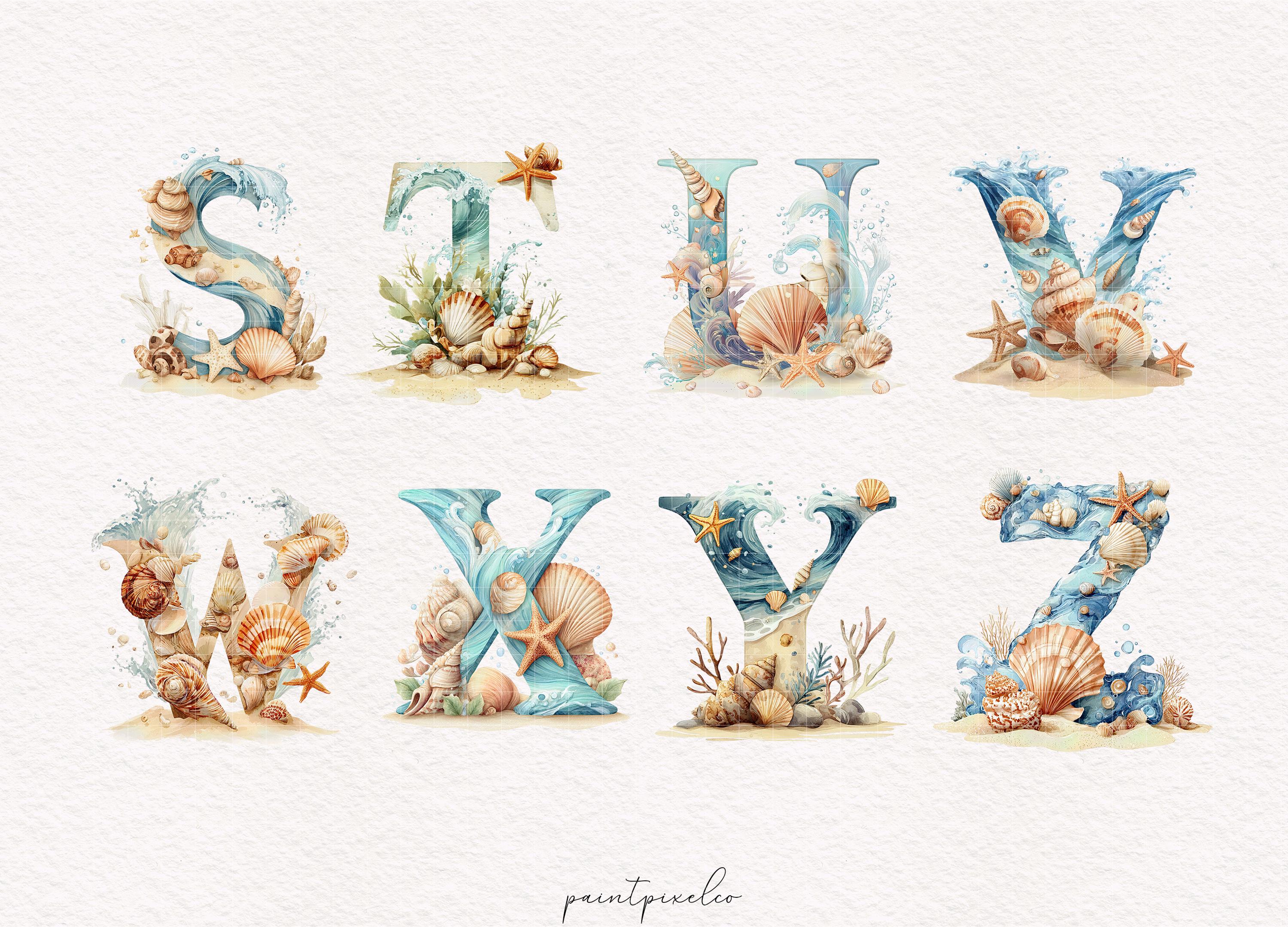 Beach Alphabets Clipart Ocean Alphabets Cute Watercolor Letters ...