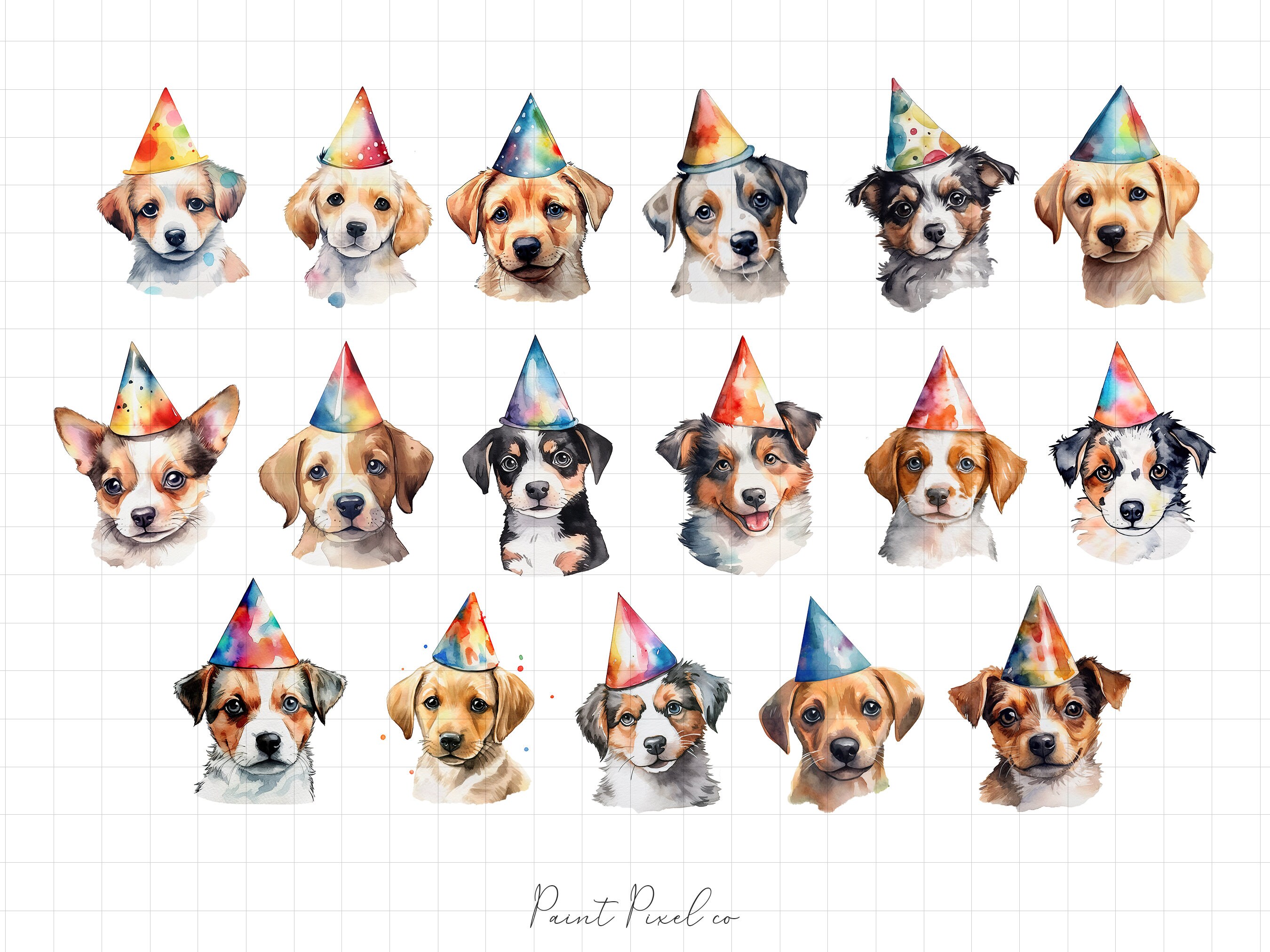 Party Dogs Clipart PNG Watercolor Birthday Pups Puppy Cute Animal Clip ...