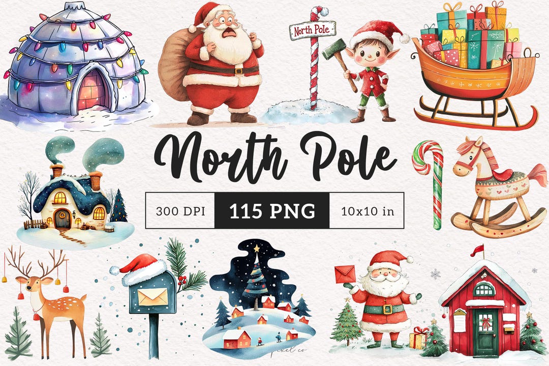 Santa's Workshop Clipart Cute North Pole Whimsical Christmas Elves ...