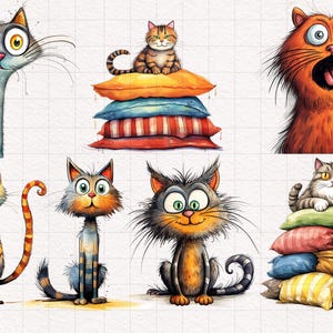 Quirky Cat Clipart PNG Whimsical Kitten Sublimation Clip Art Cute ...
