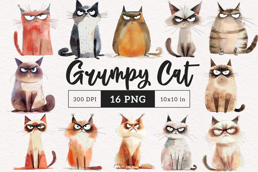 Grumpy Cat Clipart PNG Whimsical Cats Angry Kitten Sublimation Clip Art ...