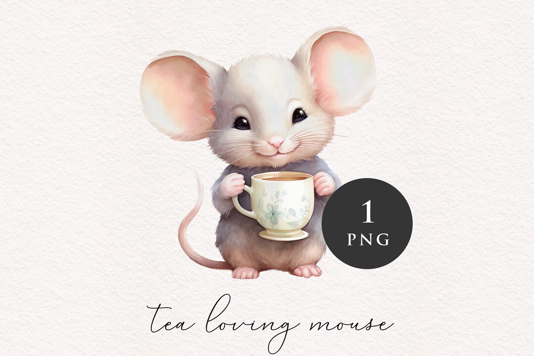 Mouse Drinking Tea PNG Clipart Vintage Animal Clip Art Nursery Adorable ...