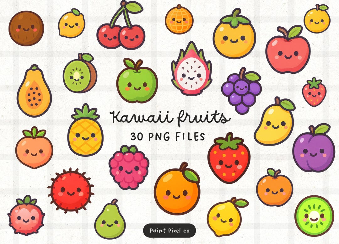 Kawaii Fruits Clipart - Cute Watercolor Fruit PNG Images (commercial ...