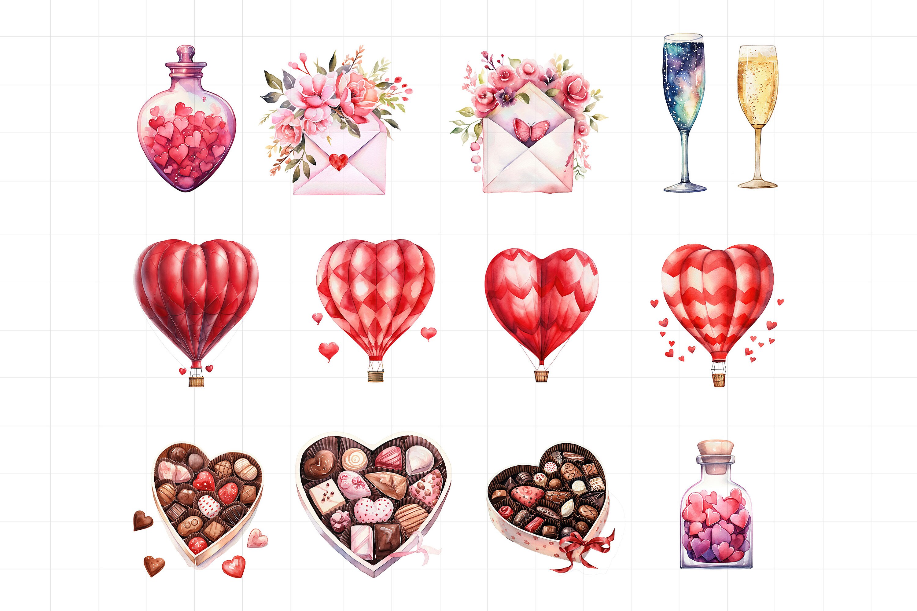 Valentine Clipart PNG Bundle Watercolor Lovers Day Sublimation Transfer ...