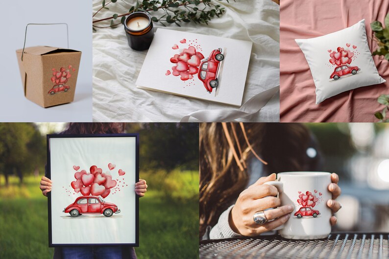 Valentine Car Clipart PNG Hearts Romantic Love Sublimation Transfer ...