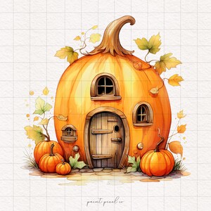 Whimsical Pumpkin Cottage Clipart Cozy Fall House PNG Autumn Home Cute ...