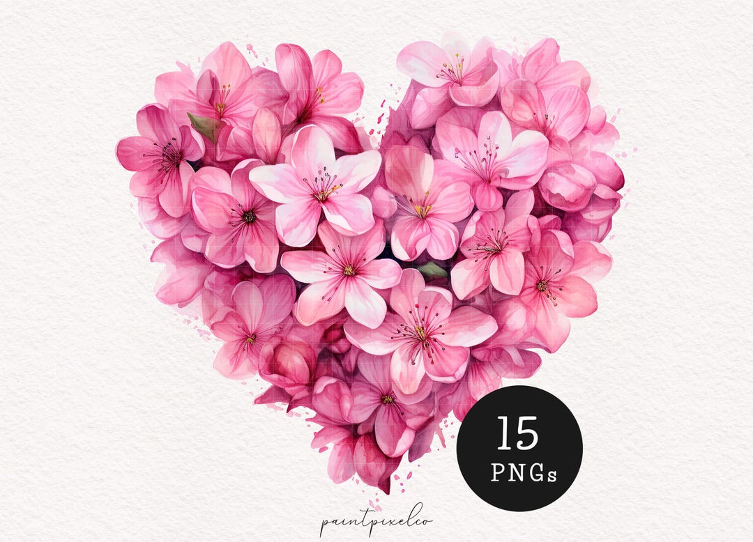 Pink Floral Hearts PNG Pink Flowers Heart Clipart Valentine Watercolor ...