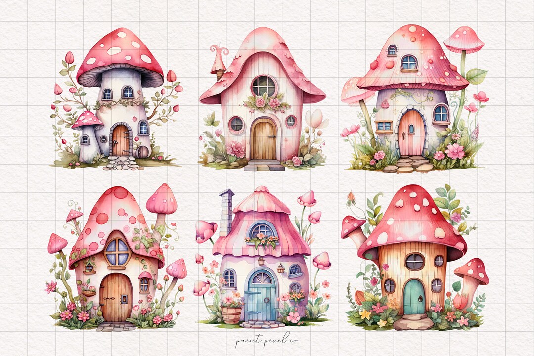 Pink Toadstool House Clipart Enchanted Mushroom Fairy PNG Pink ...