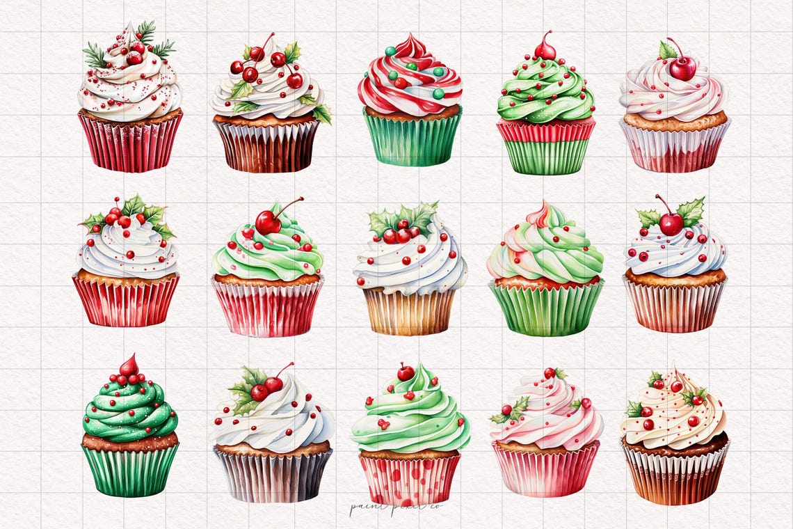 Christmas Cupcakes Clipart Holiday Sweet Treats Silly Winter Desserts ...