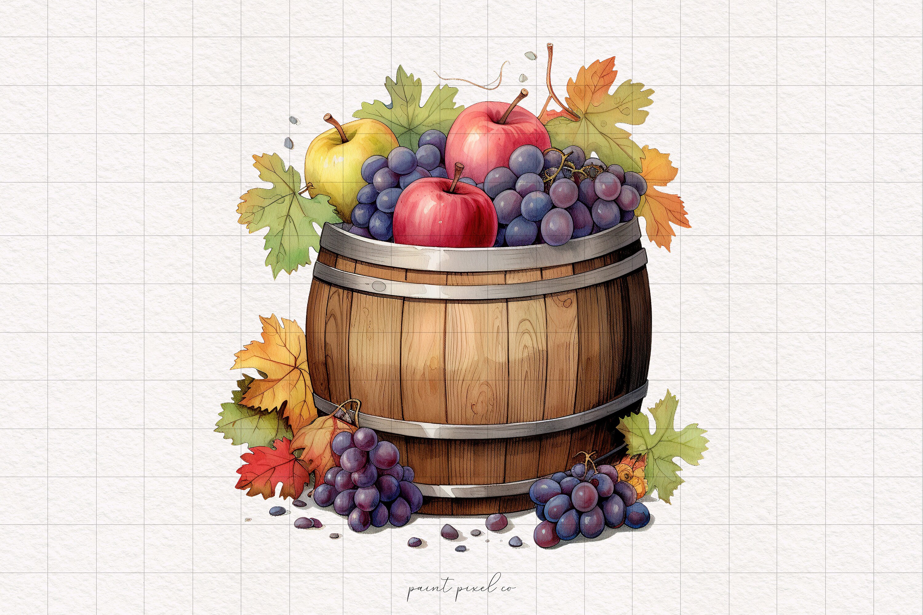 8 Watercolor Cute Fall Barrels Decor Clipart Boho Autumn PNG Watercolor ...
