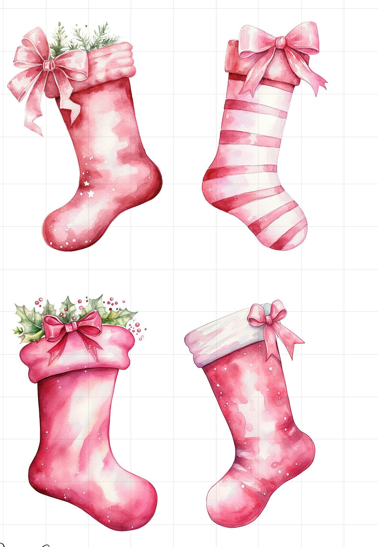 Pink Christmas Stocking Clipart PNG Holiday Clip Art Cute Pastel Xmas ...