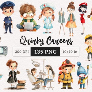 135 Career Clipart Cute Professional People PNG Whimsical Quirky Kids ...