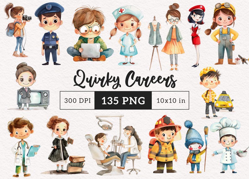 135 Career Clipart Cute Professional People PNG Whimsical Quirky Kids ...
