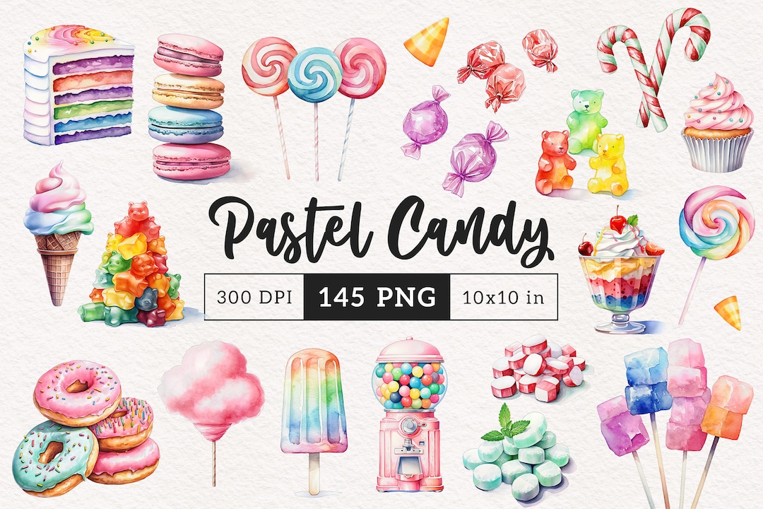 Watercolor Pastel Sweets Clipart Rainbow Sweet Treats PNG Macarons ...