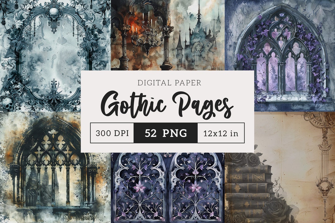 Gothic Ephemera Digital Paper PNG Vintage Halloween Background Dark ...