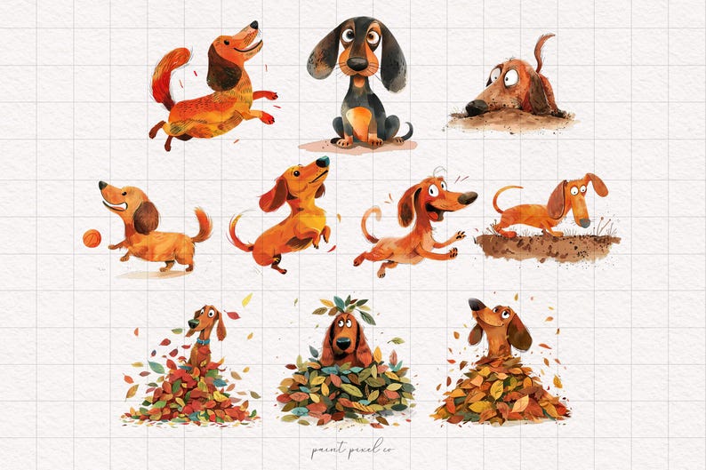 Quirky Dachshund Clipart Dash PNG Whimsical Puppy Sublimation Clip Art ...