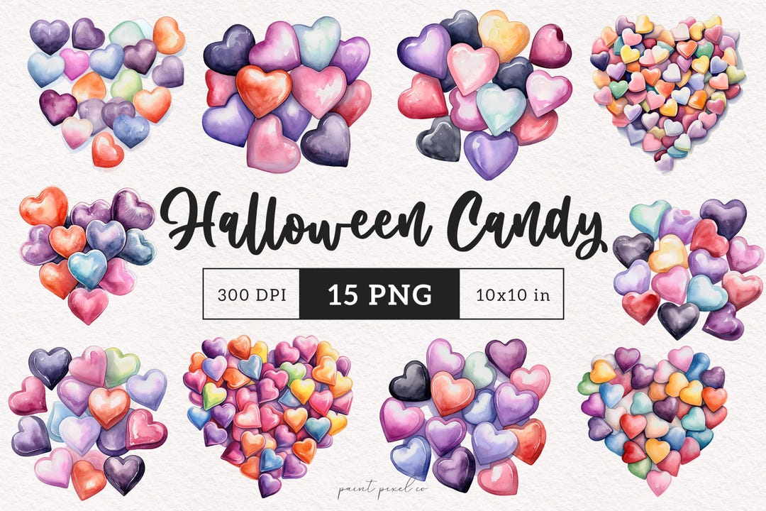 Quirky Halloween Candy Hearts PNG Cute Sweets Clipart Whimsical Spooky ...