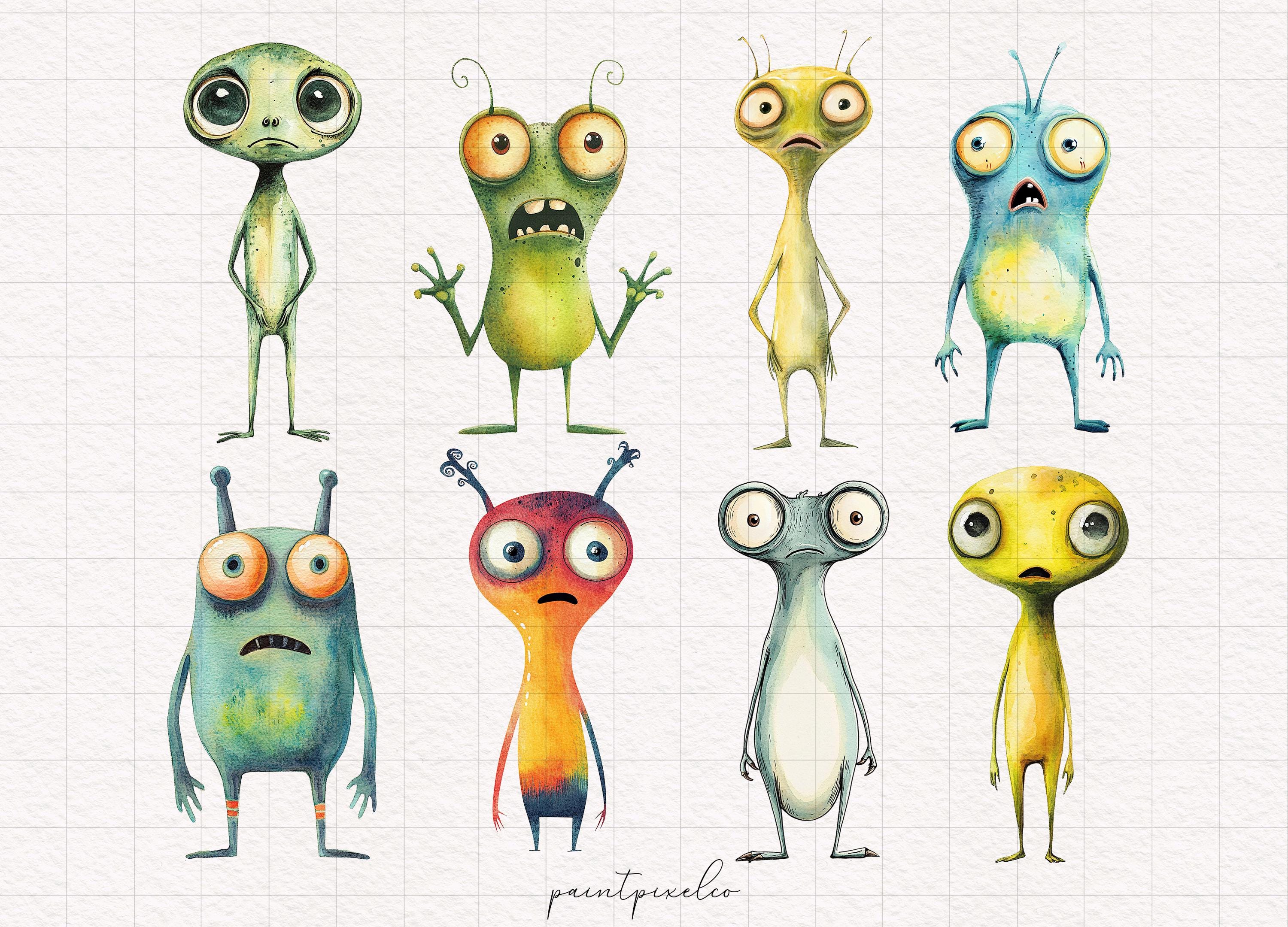Quirky Alien Clipart PNG Whimsical ETC Funny Futuristic Aliens ...