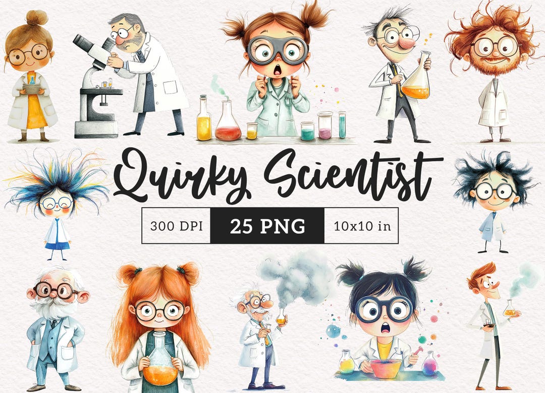 Quirky Scientist Clipart Funny Mad Genius PNG Whimsical Scholarly ...