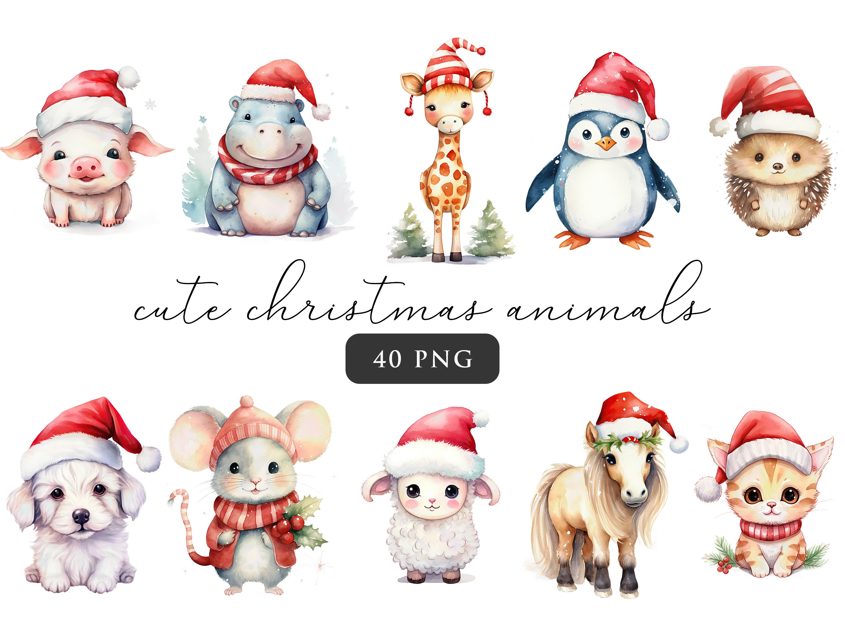 Christmas Animal PNG Holiday Animals Santa Hat Clipart Safari Woodland ...