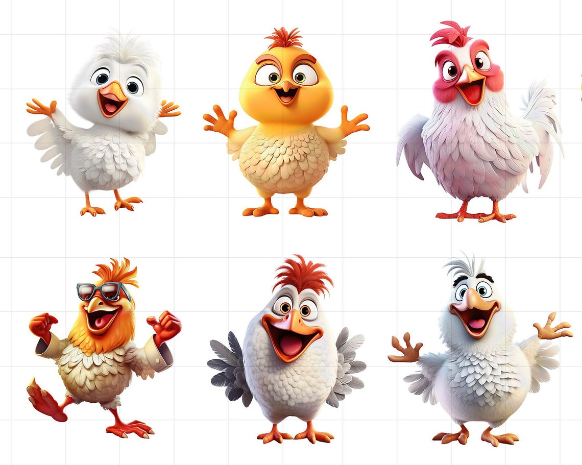 Funny Chicken Clipart PNG Cute Hen Rooster Clip Art Cartoon Chickens 3d ...