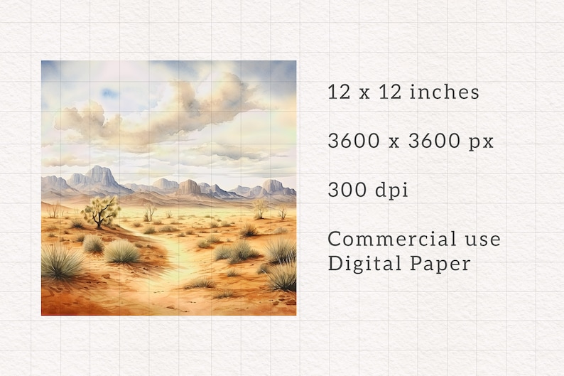 Watercolor Desert Digital Paper Set PNG Western Sahara Backdrop Sunny ...