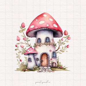 Pink Toadstool House Clipart Enchanted Mushroom Fairy PNG Pink ...