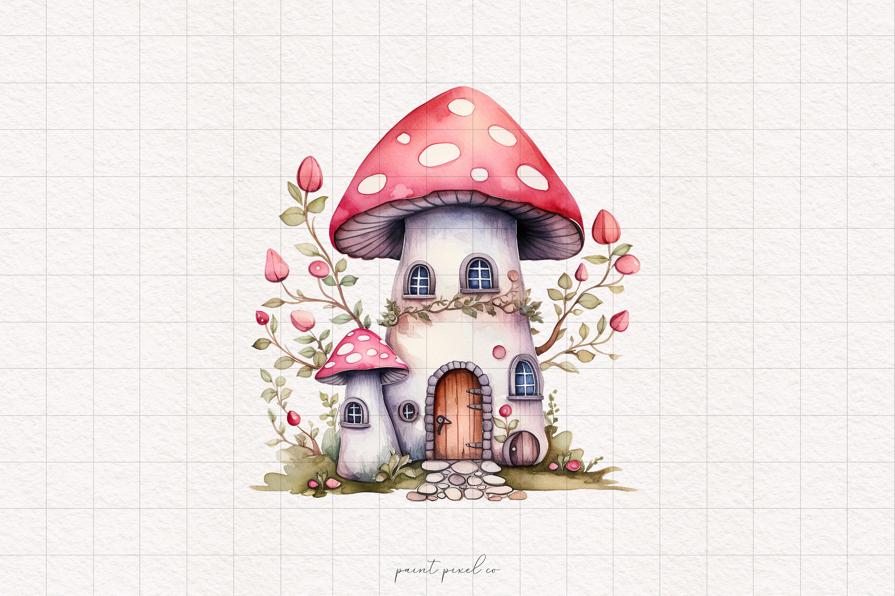 Pink Toadstool House Clipart Enchanted Mushroom Fairy PNG Pink ...