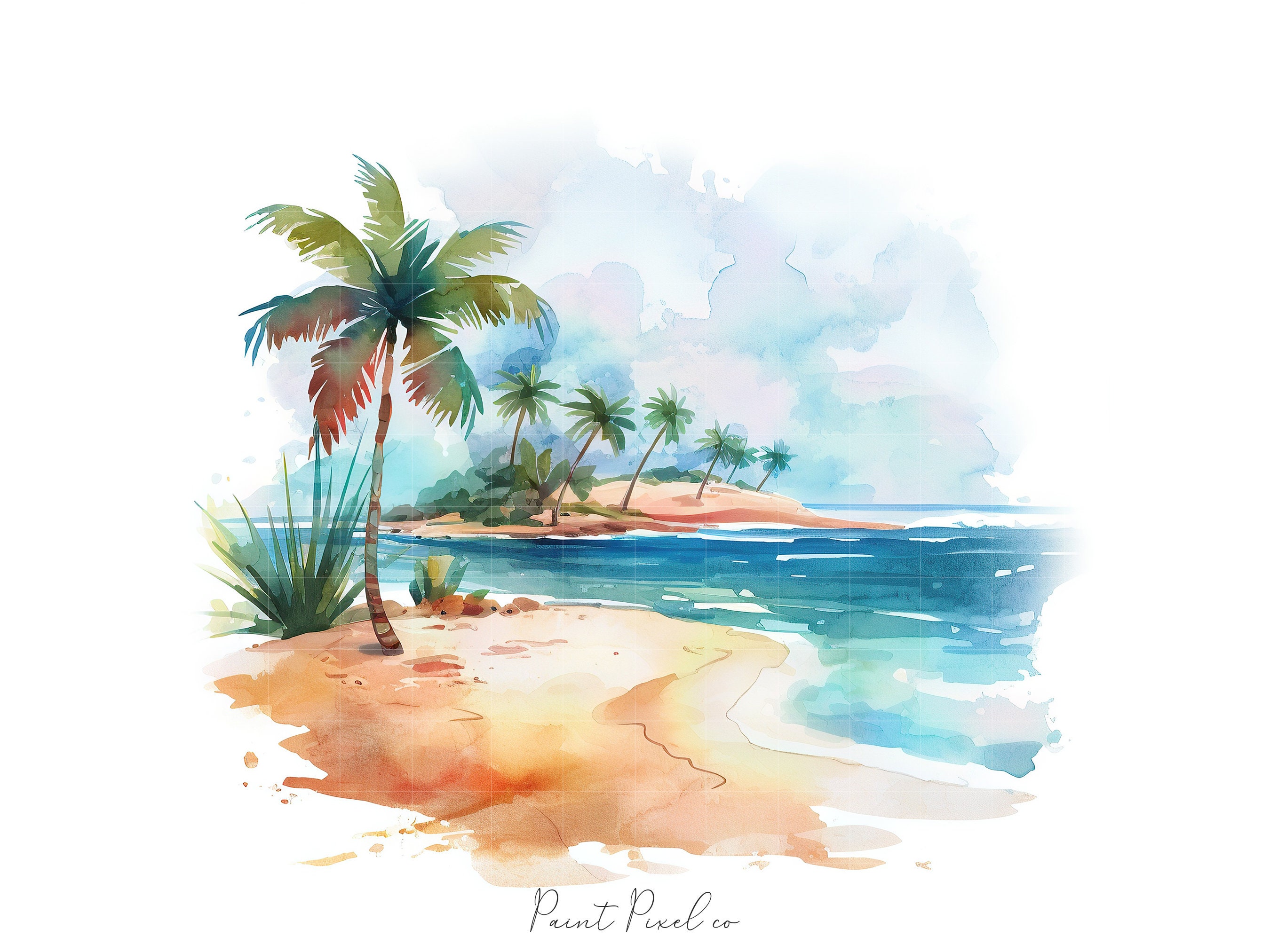 25 Watercolor Beach Clipart High Quality Jpgs Scrapbook Junk - Etsy