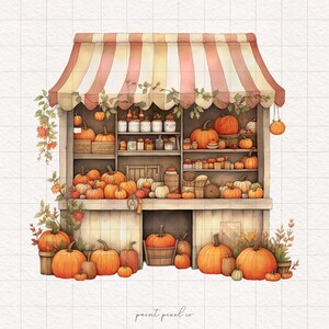 4 Autumn Market Stall Clipart Boho Fall PNG Watercolor Autumn Scene ...