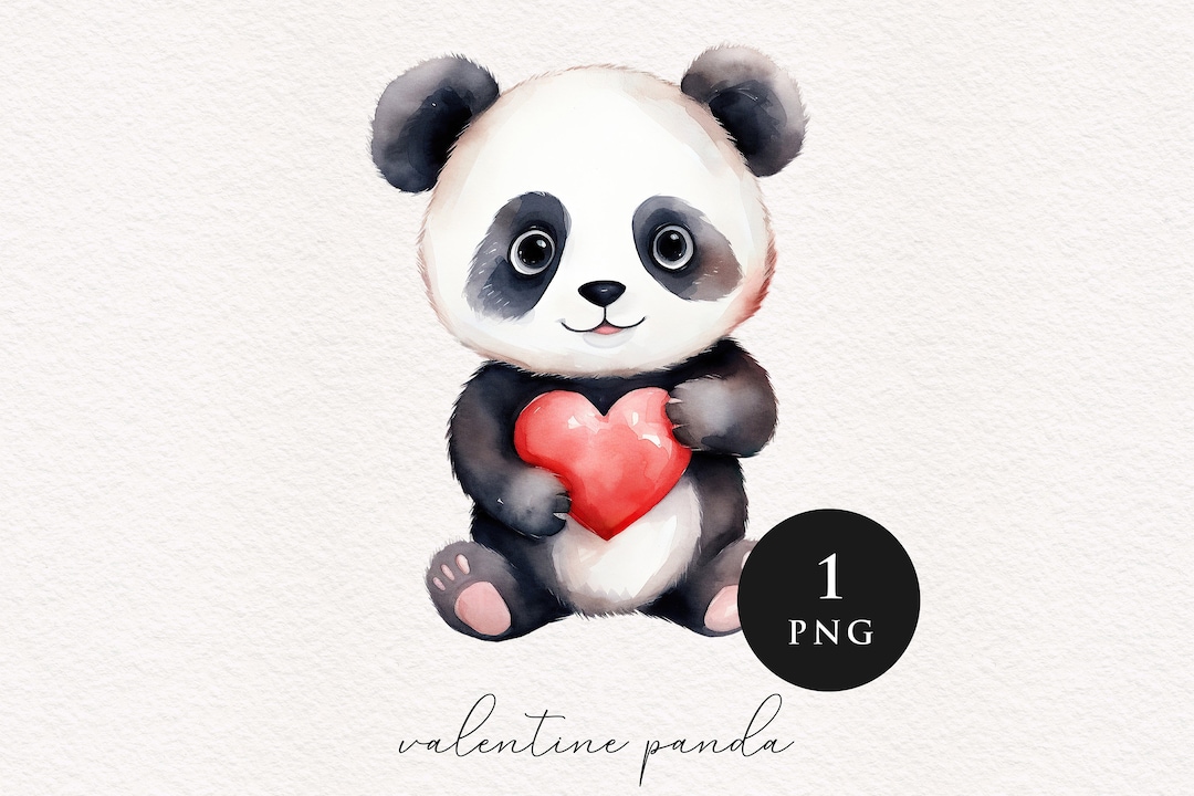 Valentine Panda Clipart PNG Watercolor Animals Lovers Day Sublimation ...