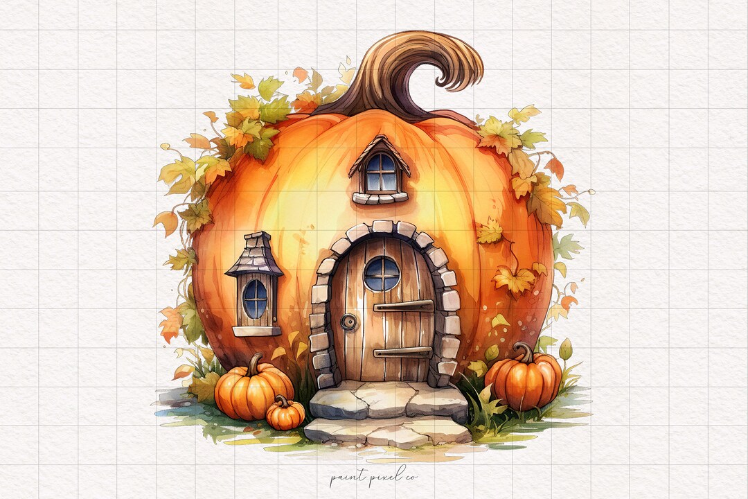 Whimsical Pumpkin Cottage Clipart Cozy Fall House PNG Autumn Home Cute ...