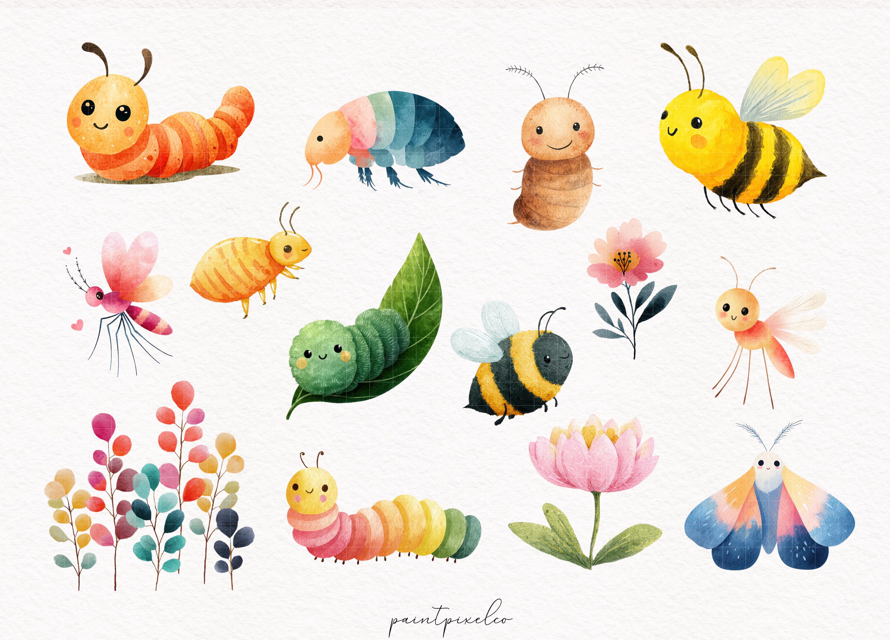 Cute Insects Clipart Little Love Bugs PNG Garden Creatures Spring Baby ...